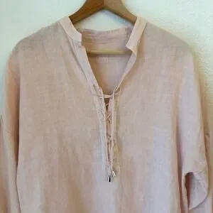 120% Lino | Dresses | 2 Lino Linen Lace Up Tunic Dress Women S It 42 ...